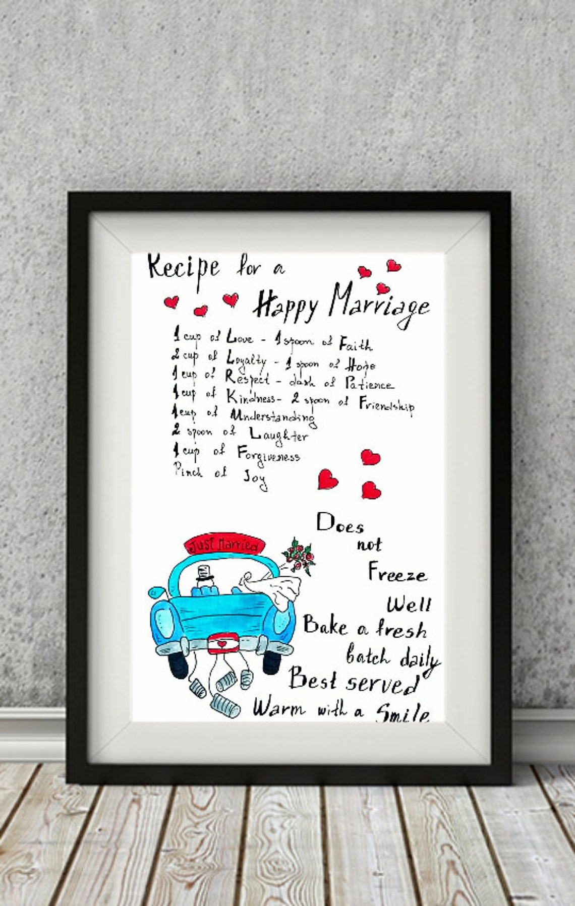 Recipe for Happy Marriage Print. Watercolor Recipe Illustration Happy ...