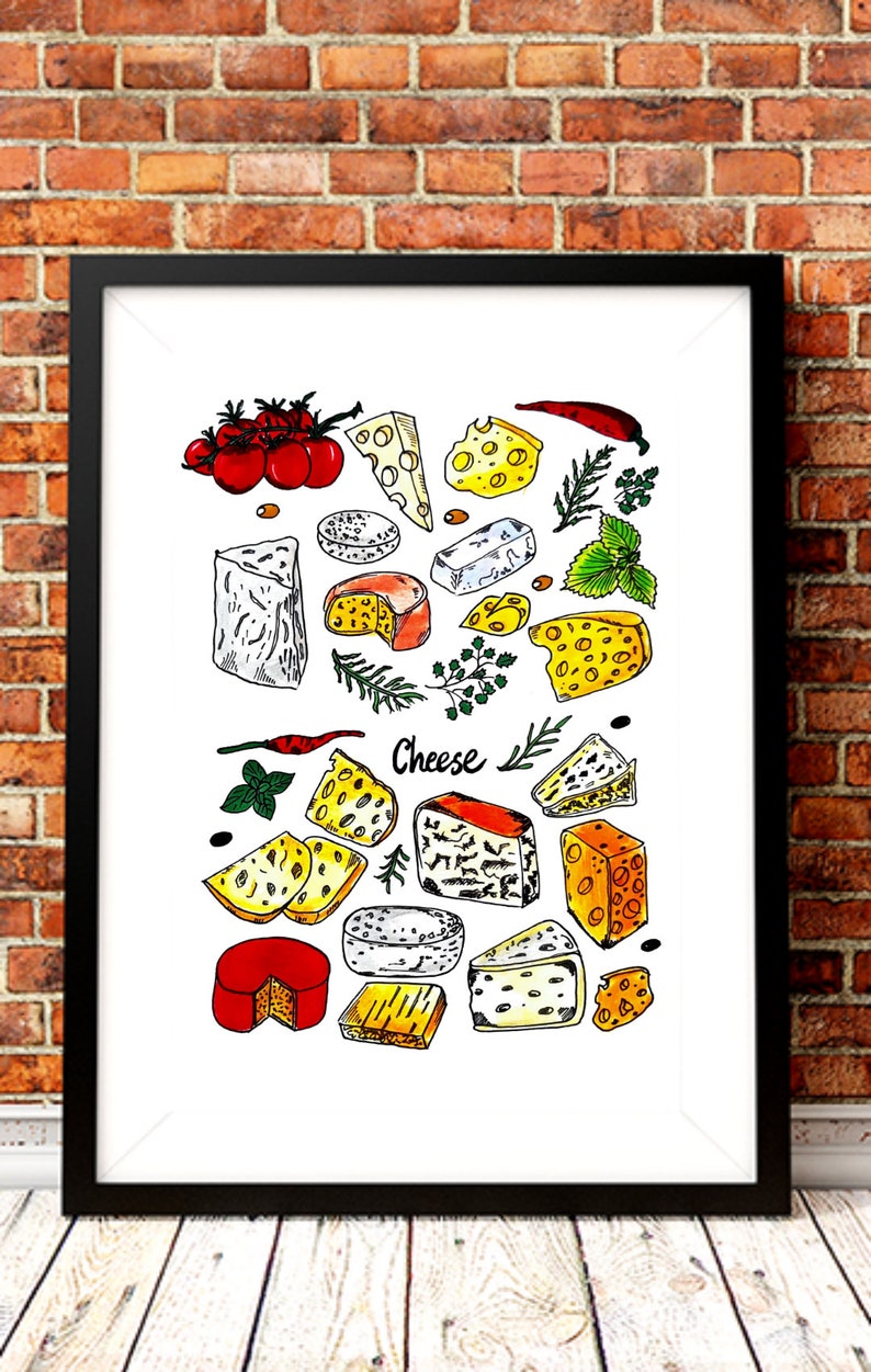 Cheese Art Print. Cheese Kitchen Wall Art Decor. Types of - Etsy
