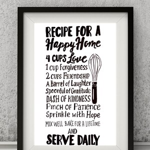 Recipe for a Happy Home Wall Art Print. Kitchen Sign Recipe for a Happy ...