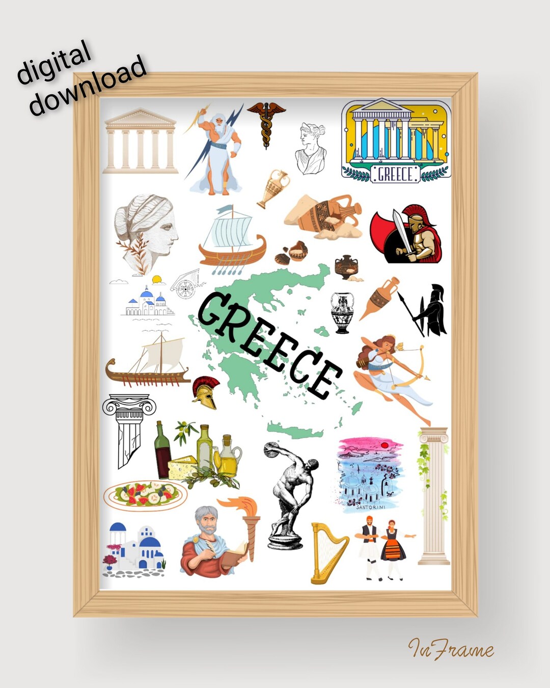 Greece Famous Travel Attractions Poster Icons. Doodle Greece Icons ...