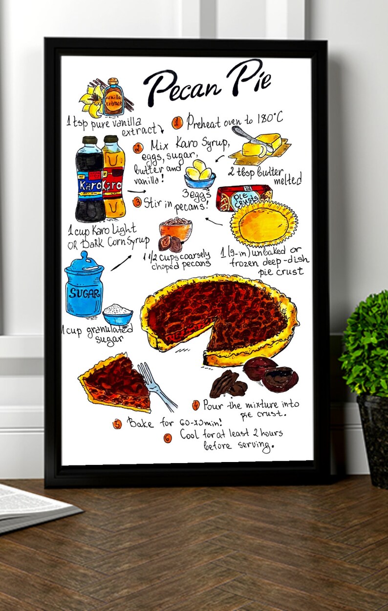 Pecan Pie Art Recipe Print. How to Make Pecan Pie Recipe Poster ...