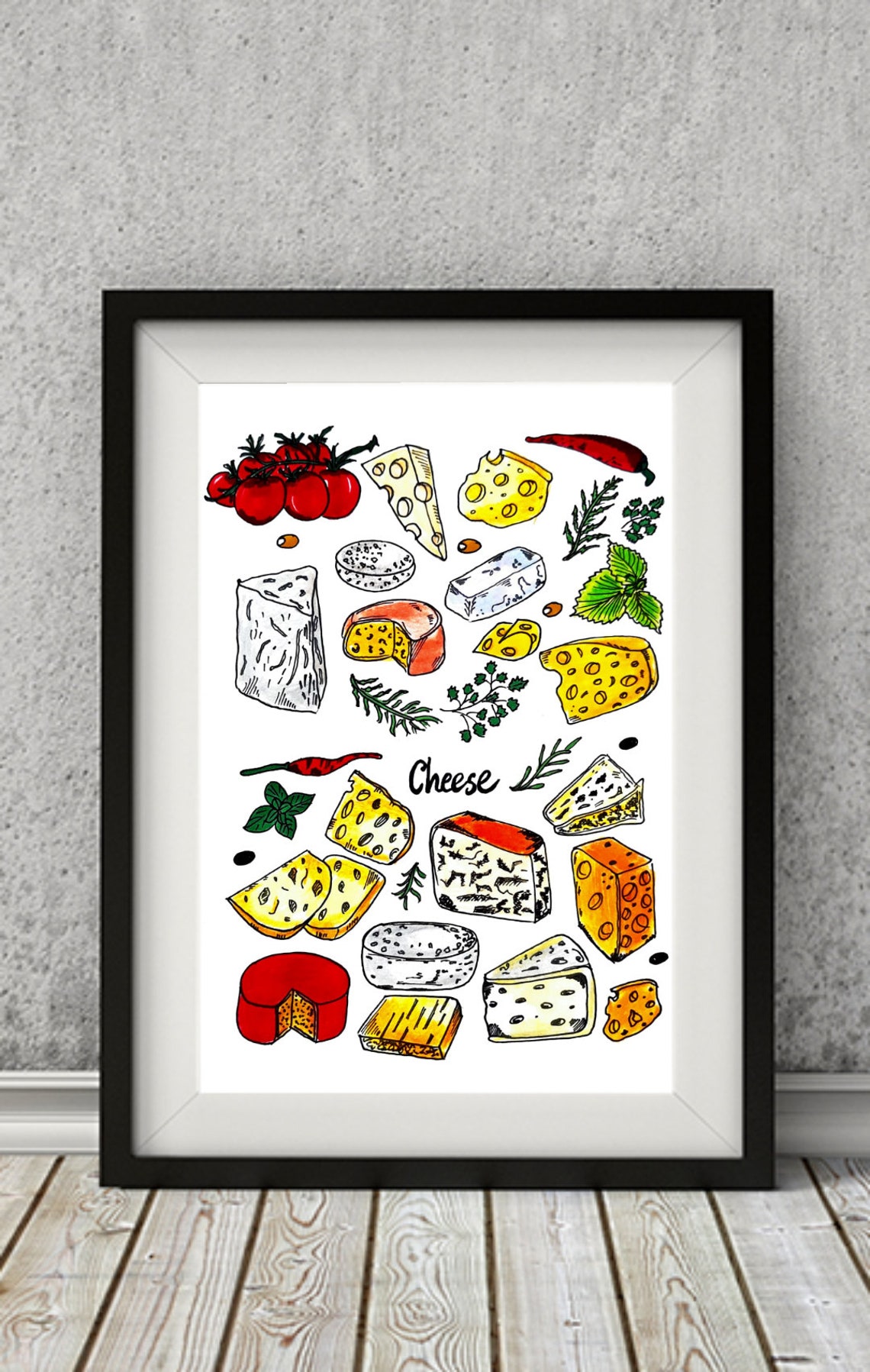 Cheese Art Print. Cheese Kitchen Wall Art Decor. Types of - Etsy