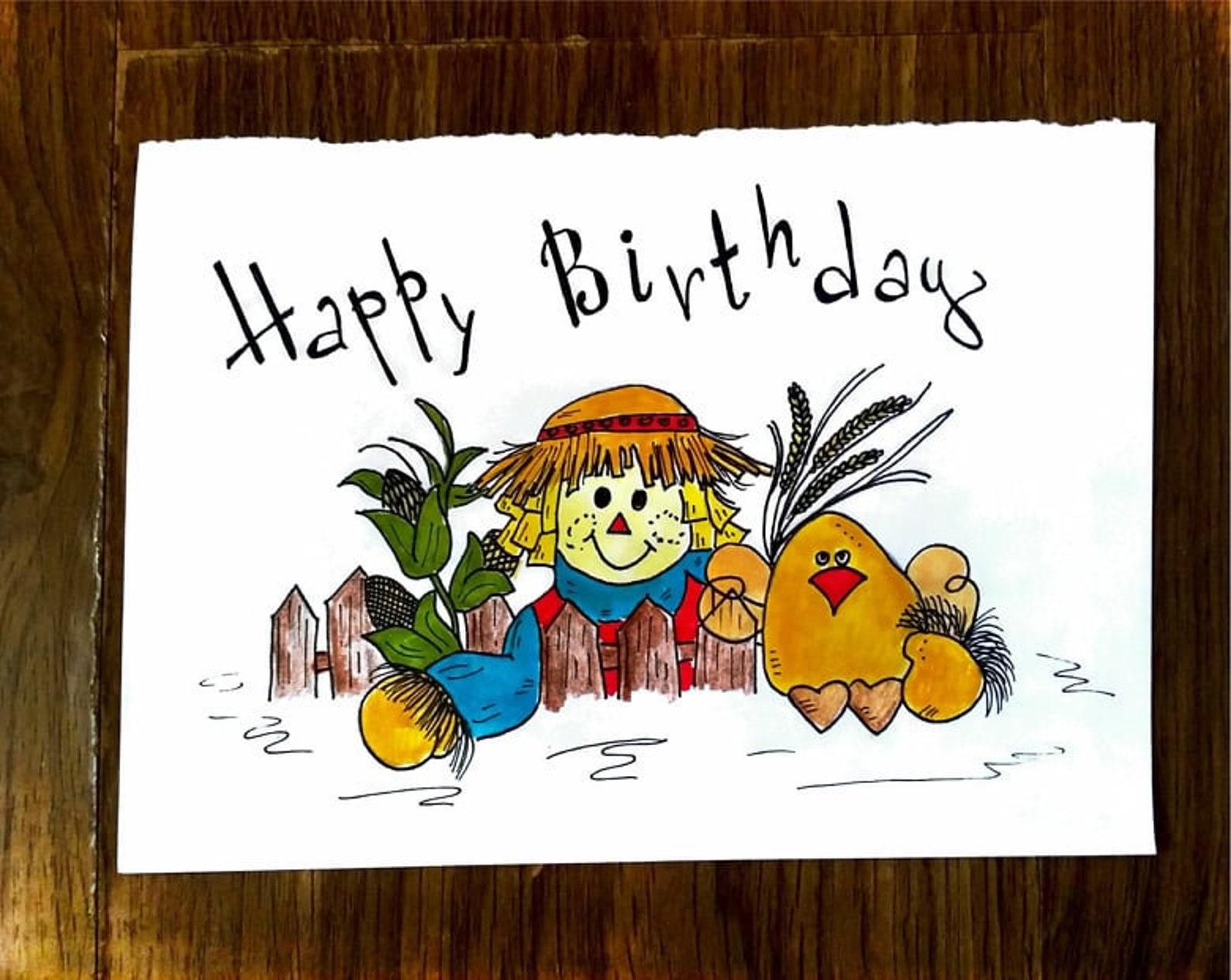 Happy Birthday Card for Farmer. Funny Birthday Card With Scarecrow ...