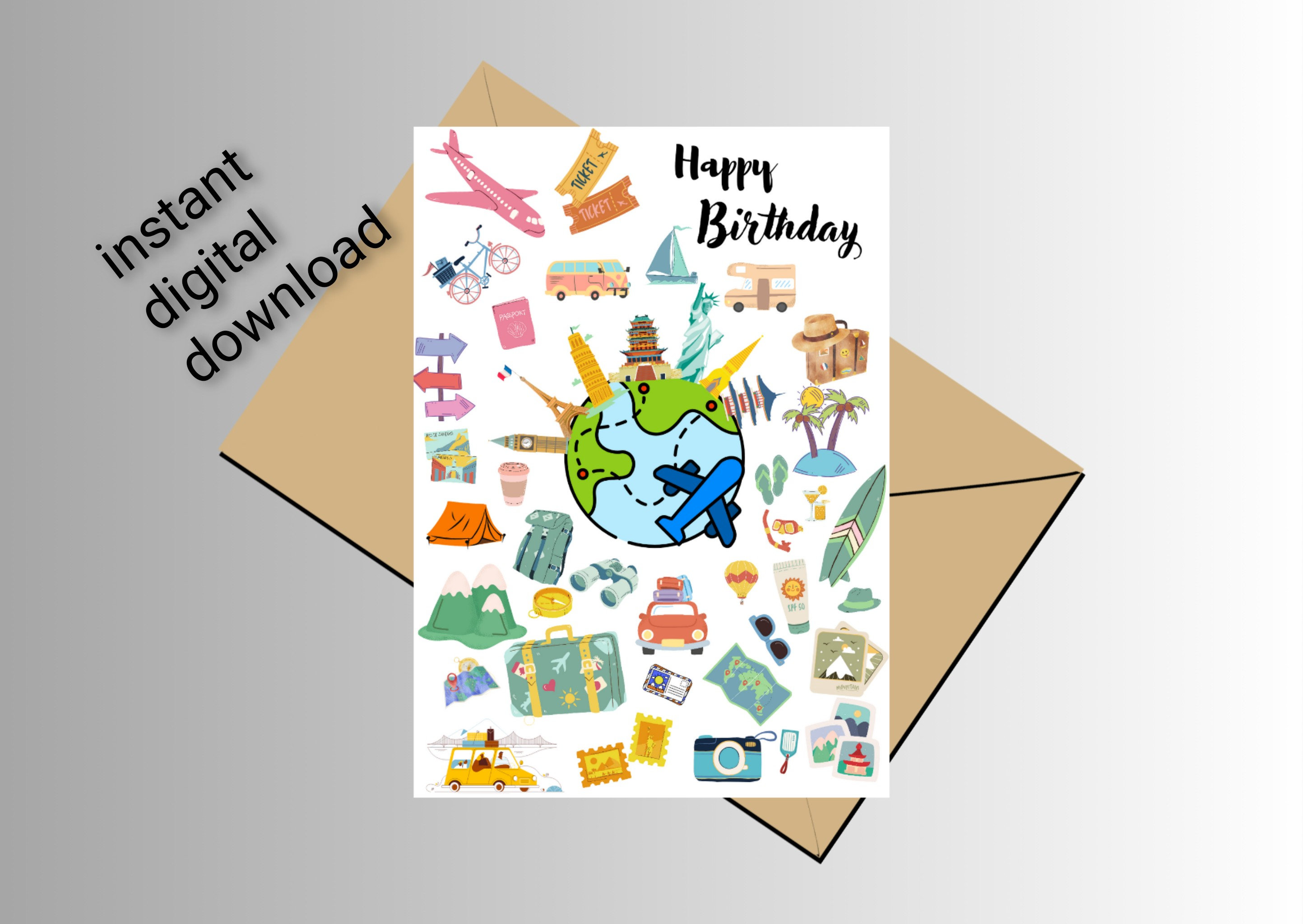 Printable Birthday Card for Travel Lover. Travel Birthday Card ...