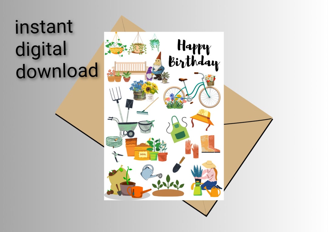 Happy Birthday Gardening Card Print. Garden Greeting Card. Happy ...
