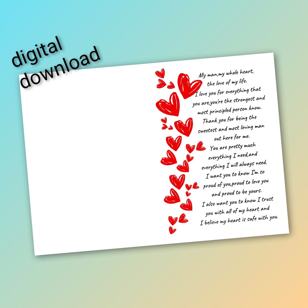 Printable Romantic Husband Card. Husband Birthday Gift Card. to My ...