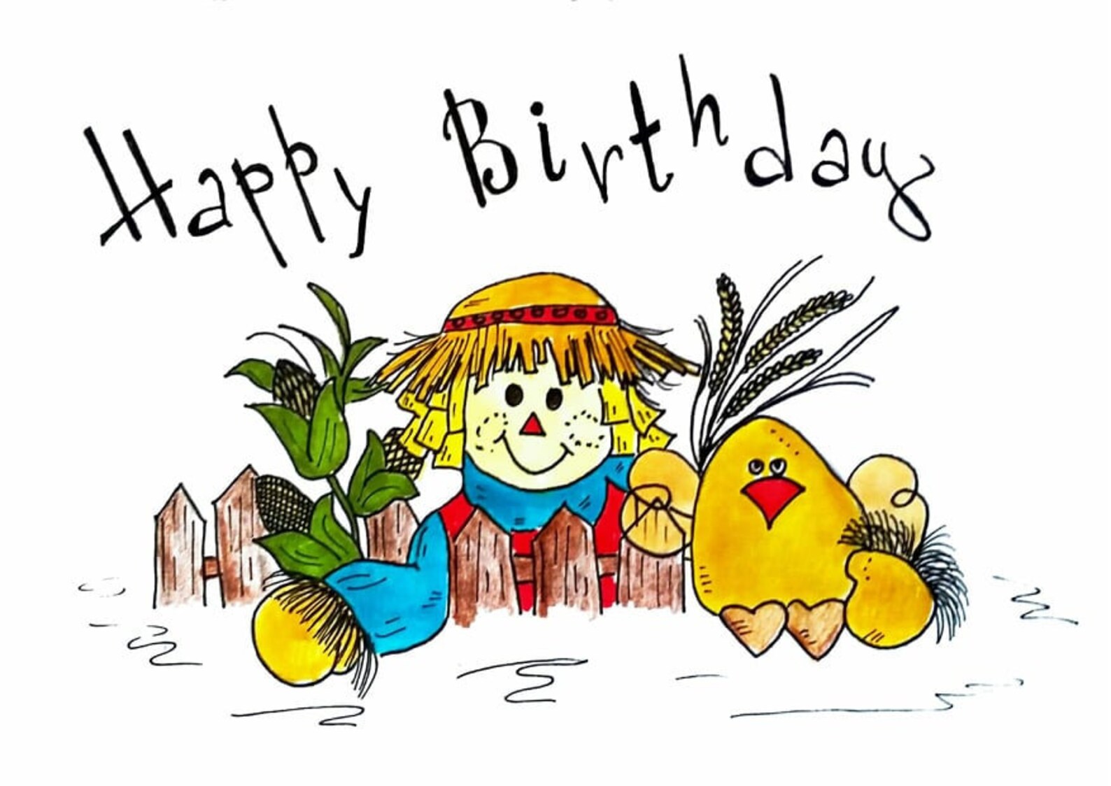 Happy Birthday Card for Farmer. Funny Birthday Card With Scarecrow ...