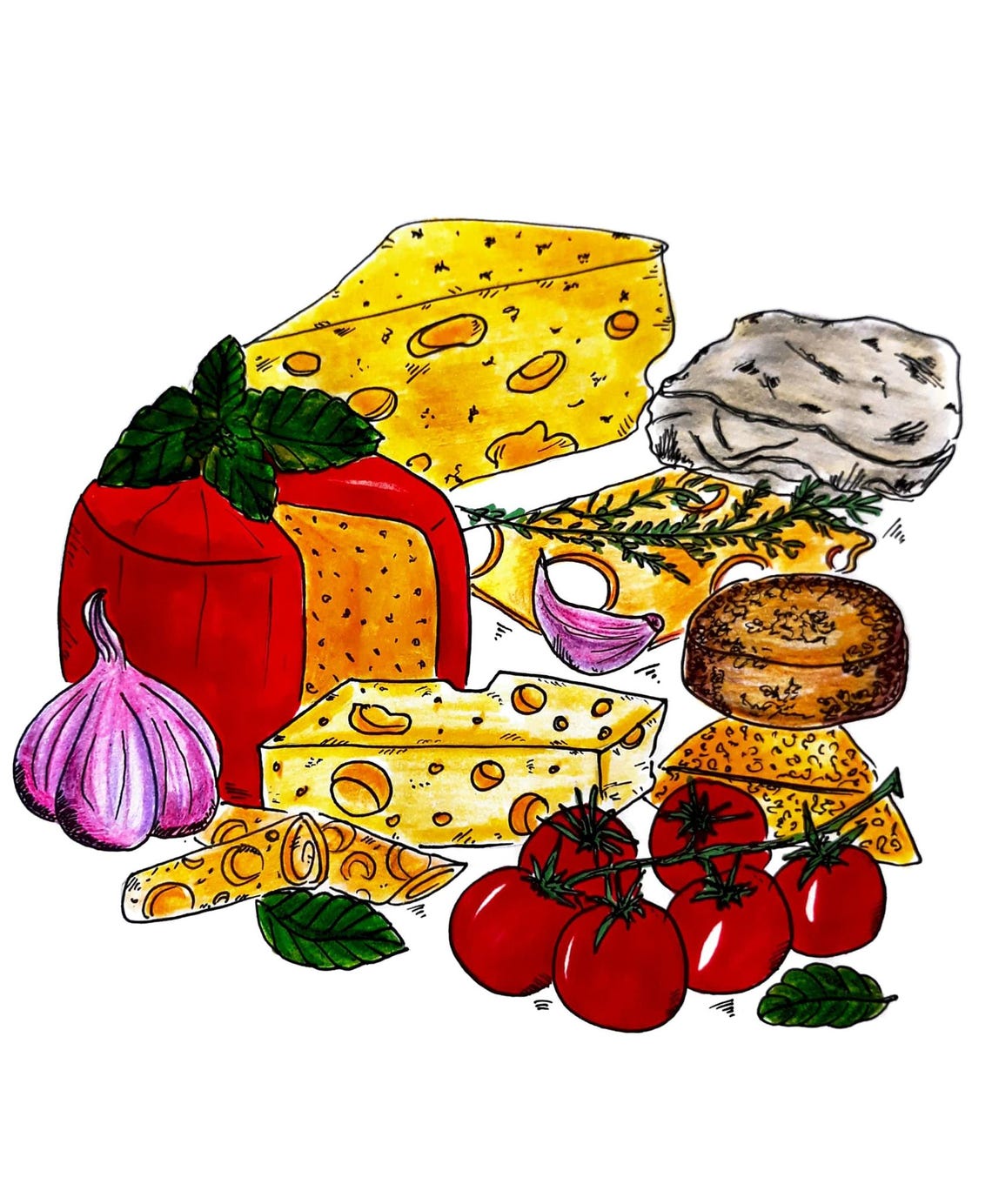 Cheese Kitchen Wall Art Print Set. Cheese Illustration Set of 4 Prints ...