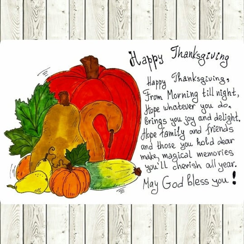Happy Thanksgiving Card With Poem Printable. Thanksgiving Card - Etsy