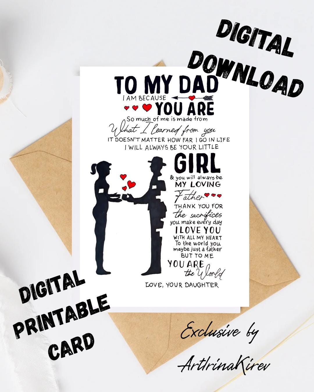 Daughter to Dad Card Gift. Printable Message Card for Dad. Birthday Dad ...