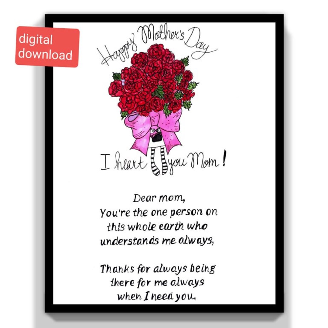 Happy Mothers Day Message Card Print. Printable Card for Mothers Day ...