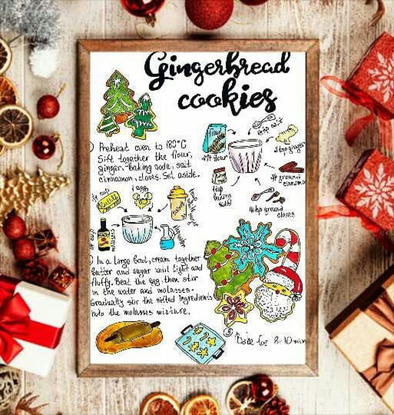 Gingerbread Cookie Recipe Art Print. Gingerbread Poster. Gingerbread ...