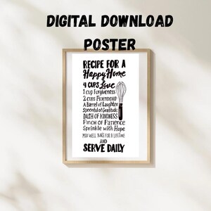 Recipe for a Happy Home Wall Art Print. Kitchen Sign Recipe for a Happy ...