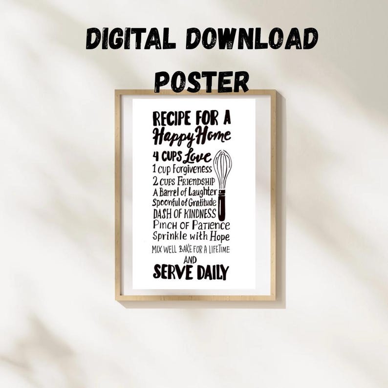Recipe for a Happy Home Wall Art Print. Kitchen Sign Recipe for a Happy ...