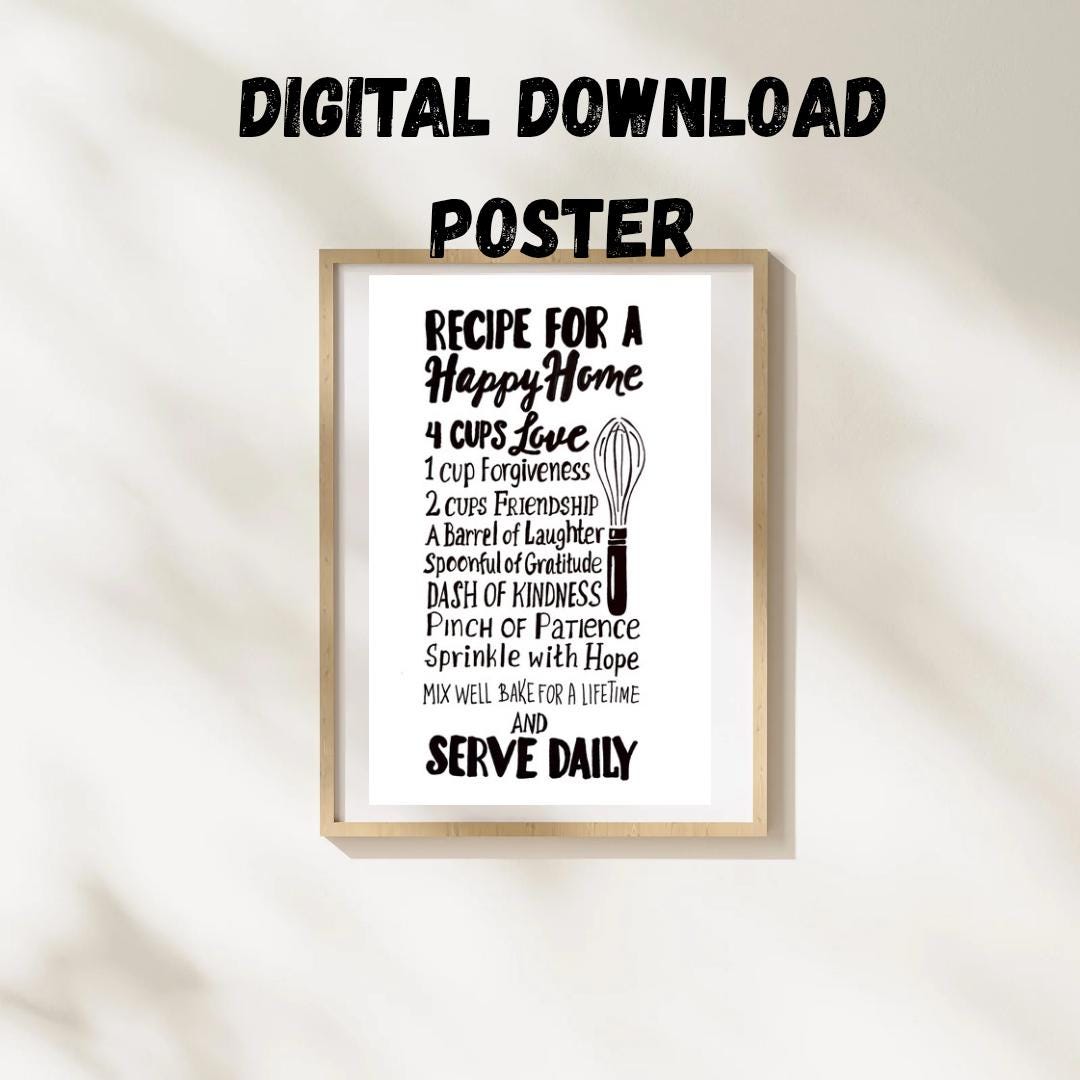 Recipe for a Happy Home Wall Art Print. Kitchen Sign Recipe for a Happy ...