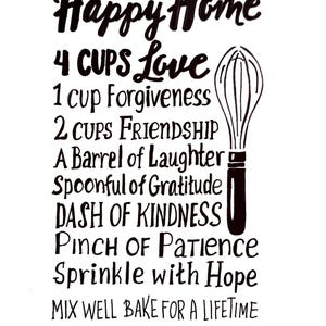 Recipe for a Happy Home Wall Art Print. Kitchen Sign Recipe for a Happy ...