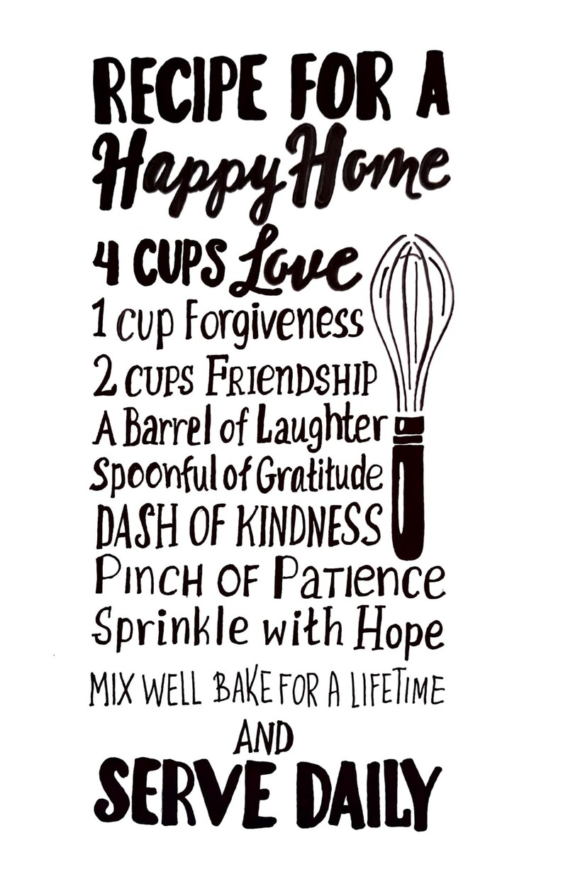 Recipe for a Happy Home Wall Art Print. Kitchen Sign Recipe for a Happy ...