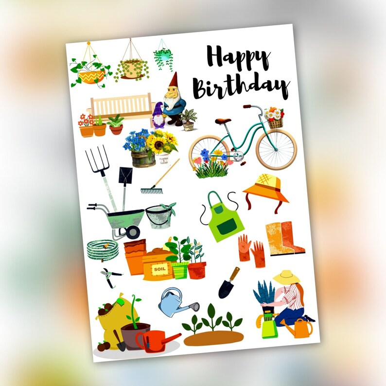 Happy Birthday Gardening Card Print. Garden Greeting Card. Happy ...