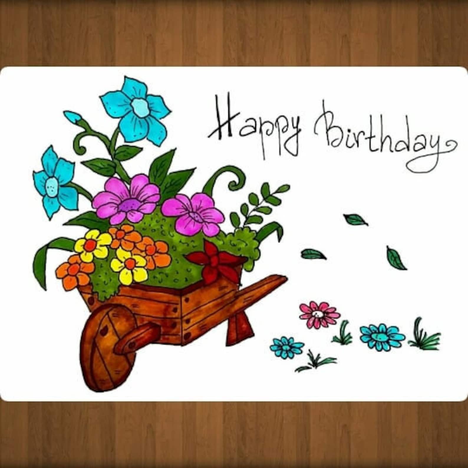 Happy Birthday Gardening Card Print. Garden Greeting Card. - Etsy