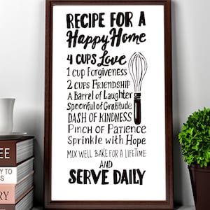 Recipe for a Happy Home Wall Art Print. Kitchen Sign Recipe for a Happy ...