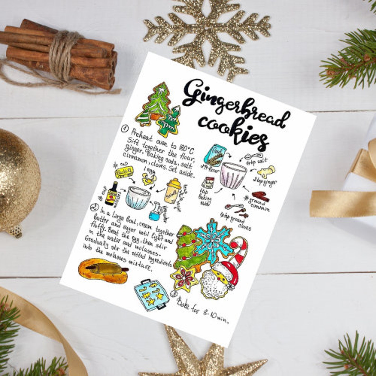 Gingerbread Cookie Recipe Art Print. Gingerbread Poster. Gingerbread ...