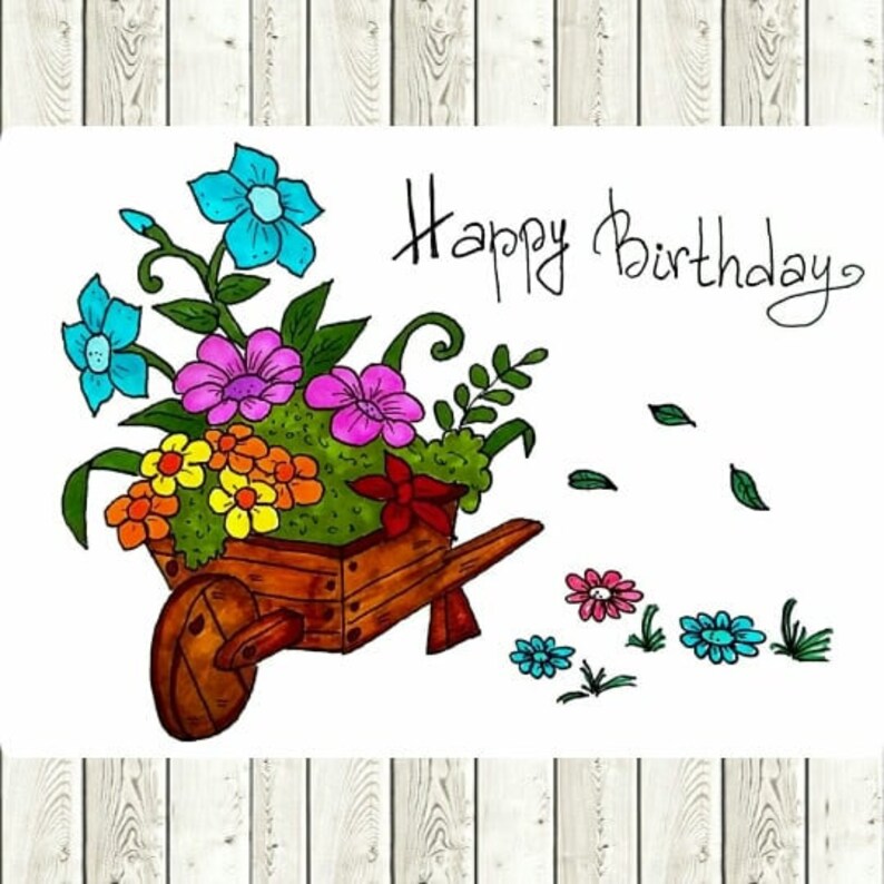 Happy Birthday Gardening Card Print. Garden Greeting Card. - Etsy