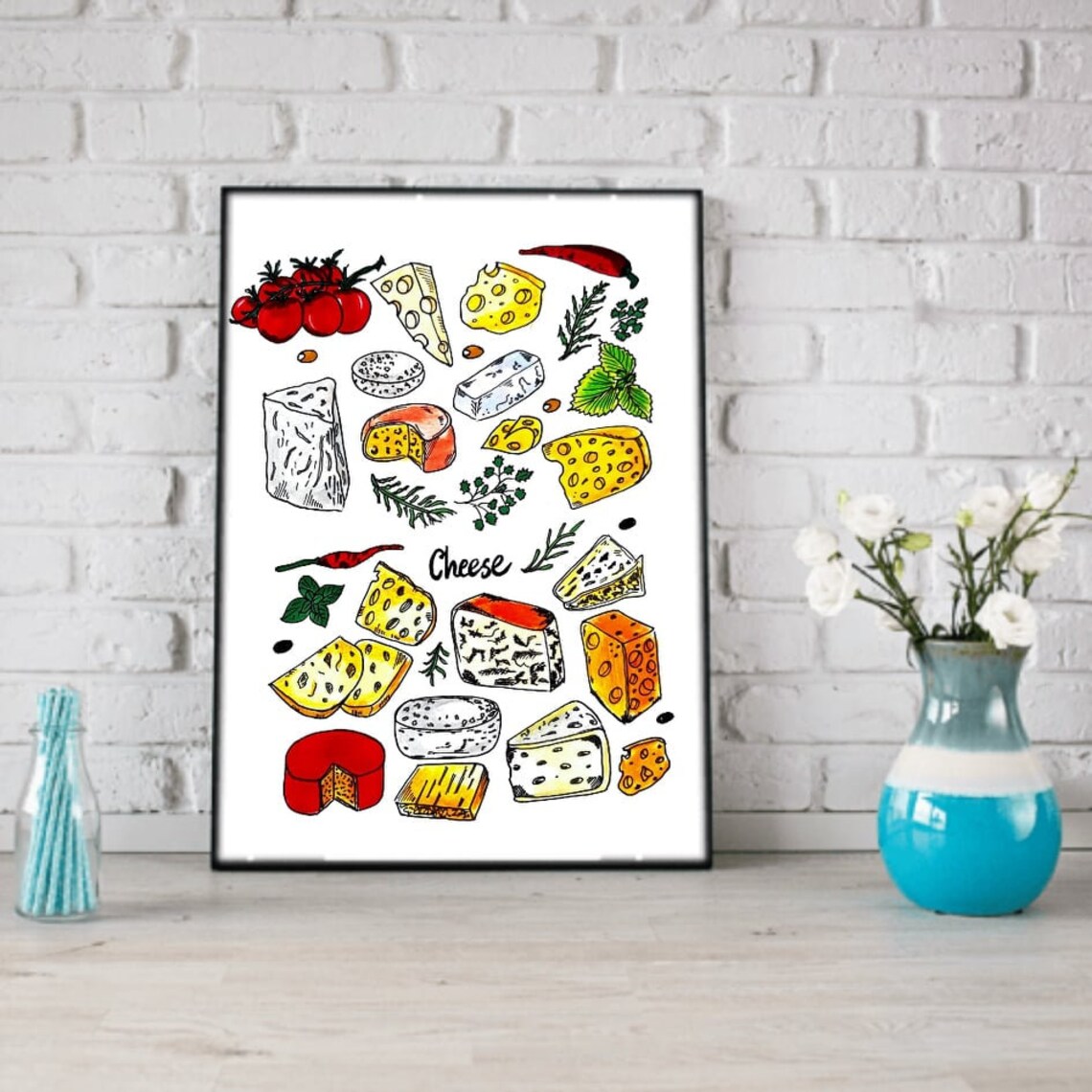 Cheese Art Print. Cheese Kitchen Wall Art Decor. Types of - Etsy