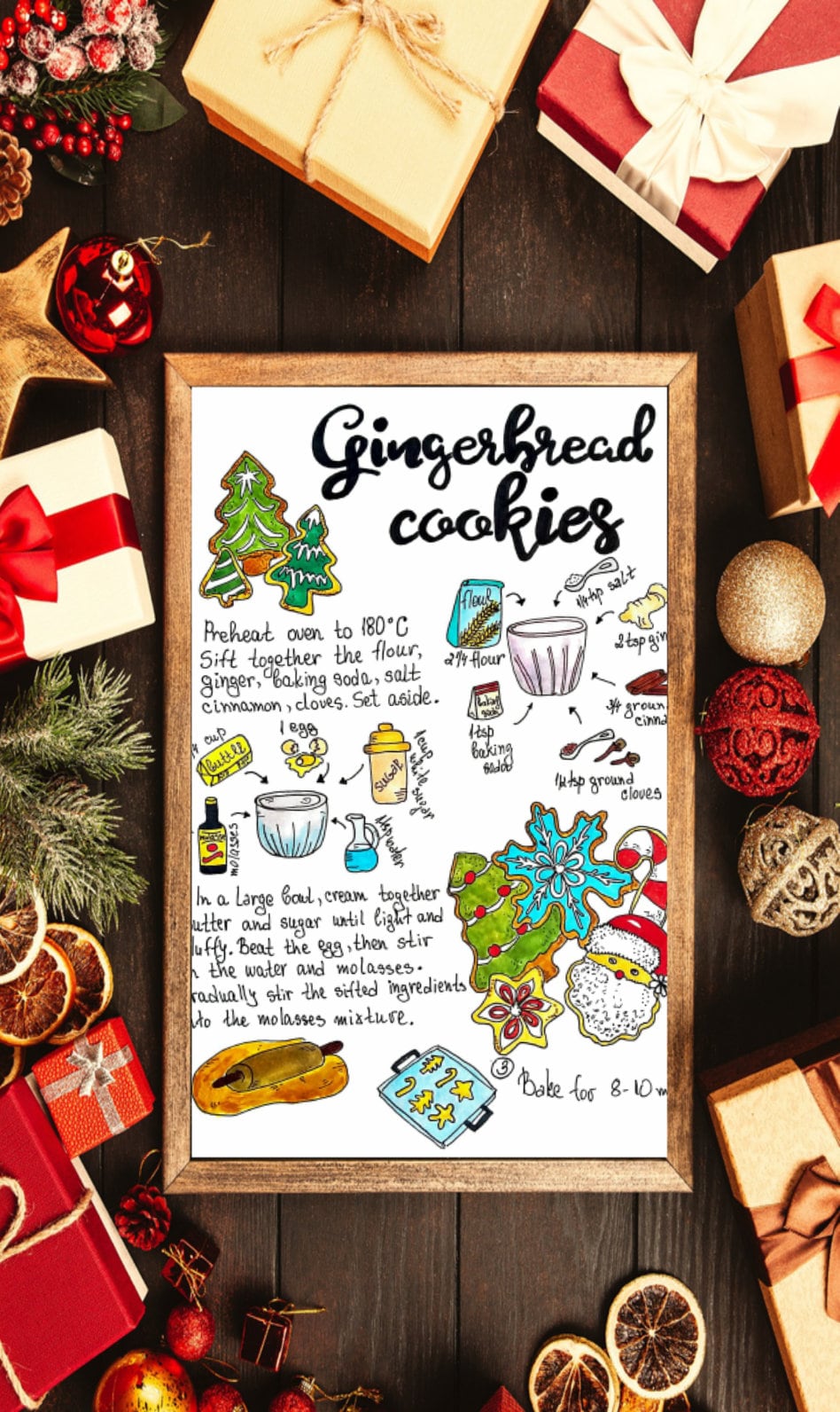 Gingerbread Cookie Recipe Art Print. Gingerbread Poster. Gingerbread ...