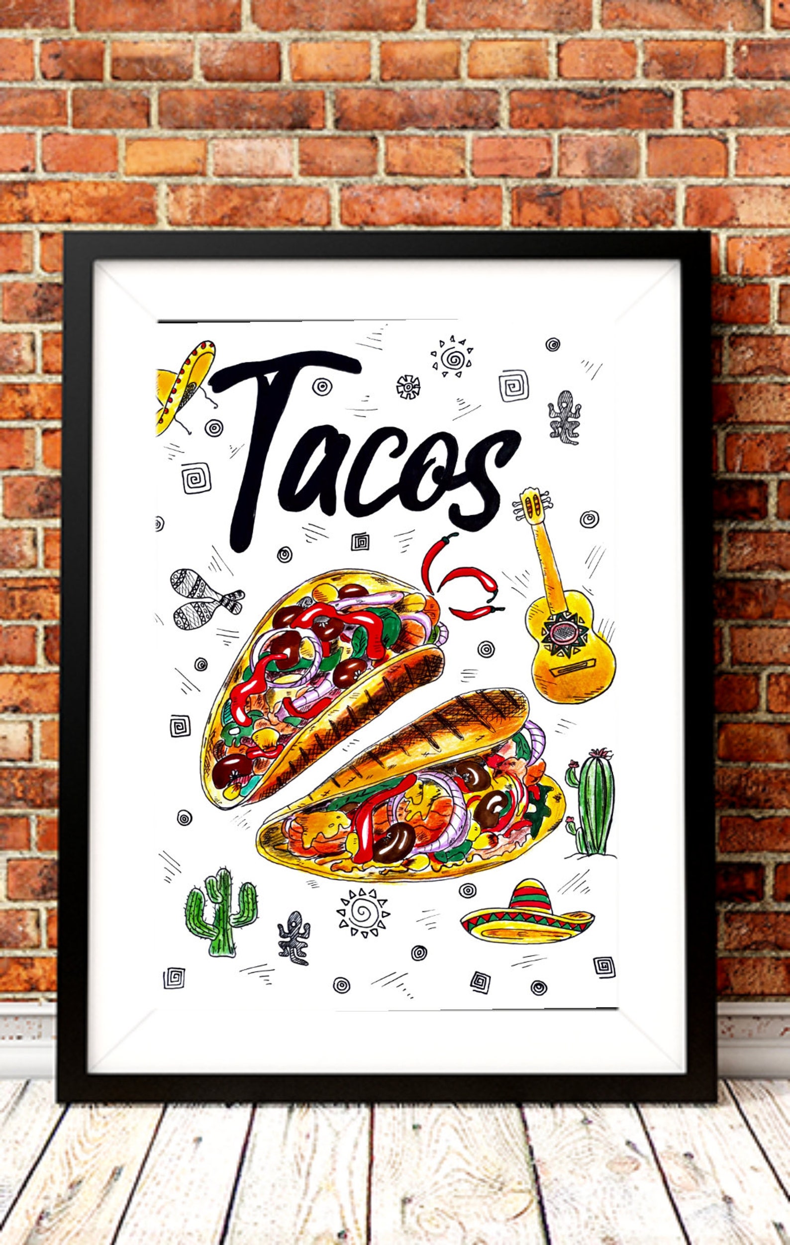 Tacos Illustration Art Print. Tacos Wall Art Decor. Tradition Mexican ...