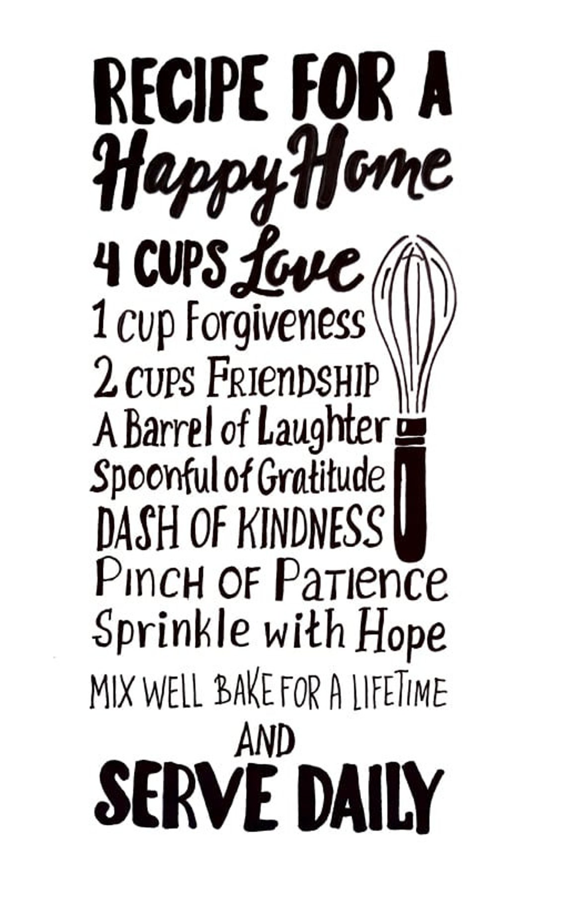 Recipe for a Happy Home Wall Art Print. Kitchen Sign Recipe - Etsy