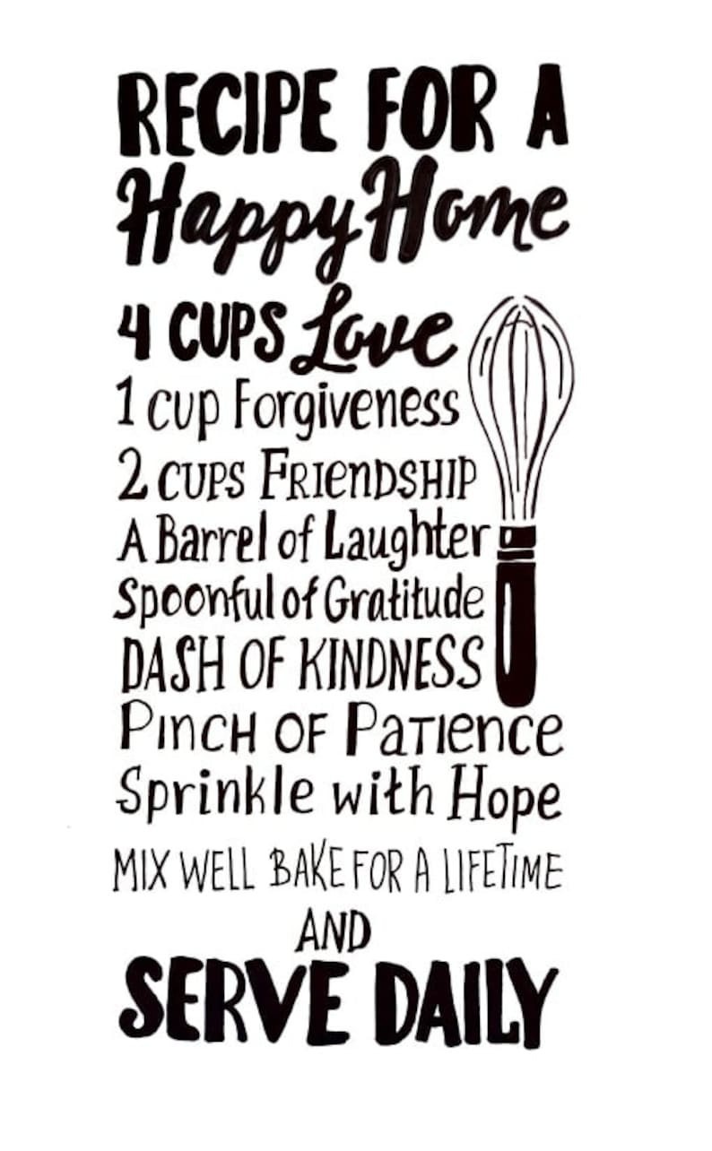 Recipe for a Happy Home Wall Art Print. Kitchen Sign Recipe for a Happy ...