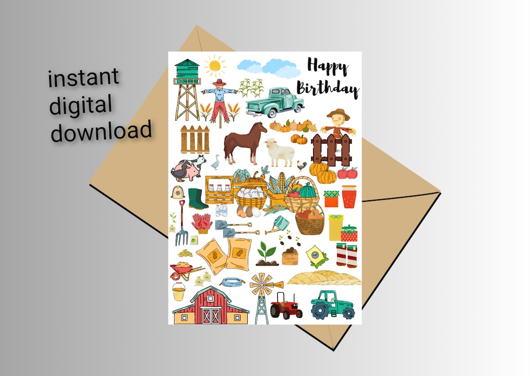 Printable Farm Birthday Card. Birthday Card for Farmer. Farmer Dad ...