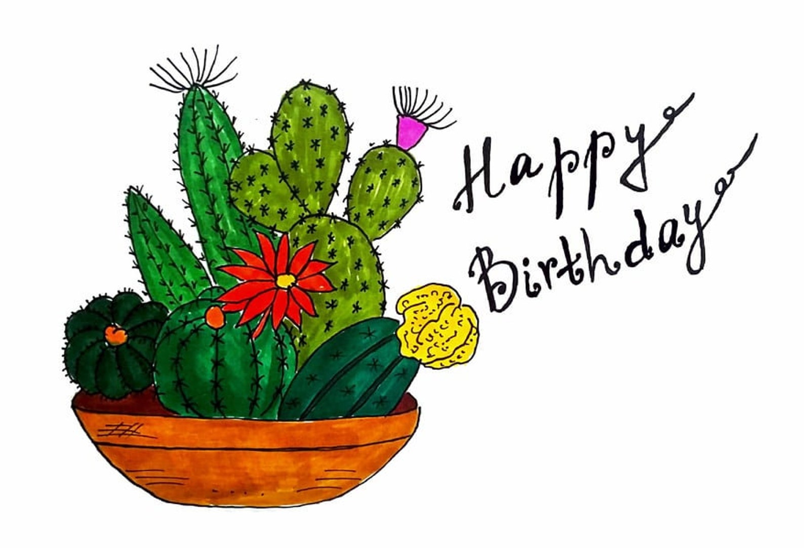 Cactus Birthday Card Printable. Cactus Birthday Greeting Card. - Etsy