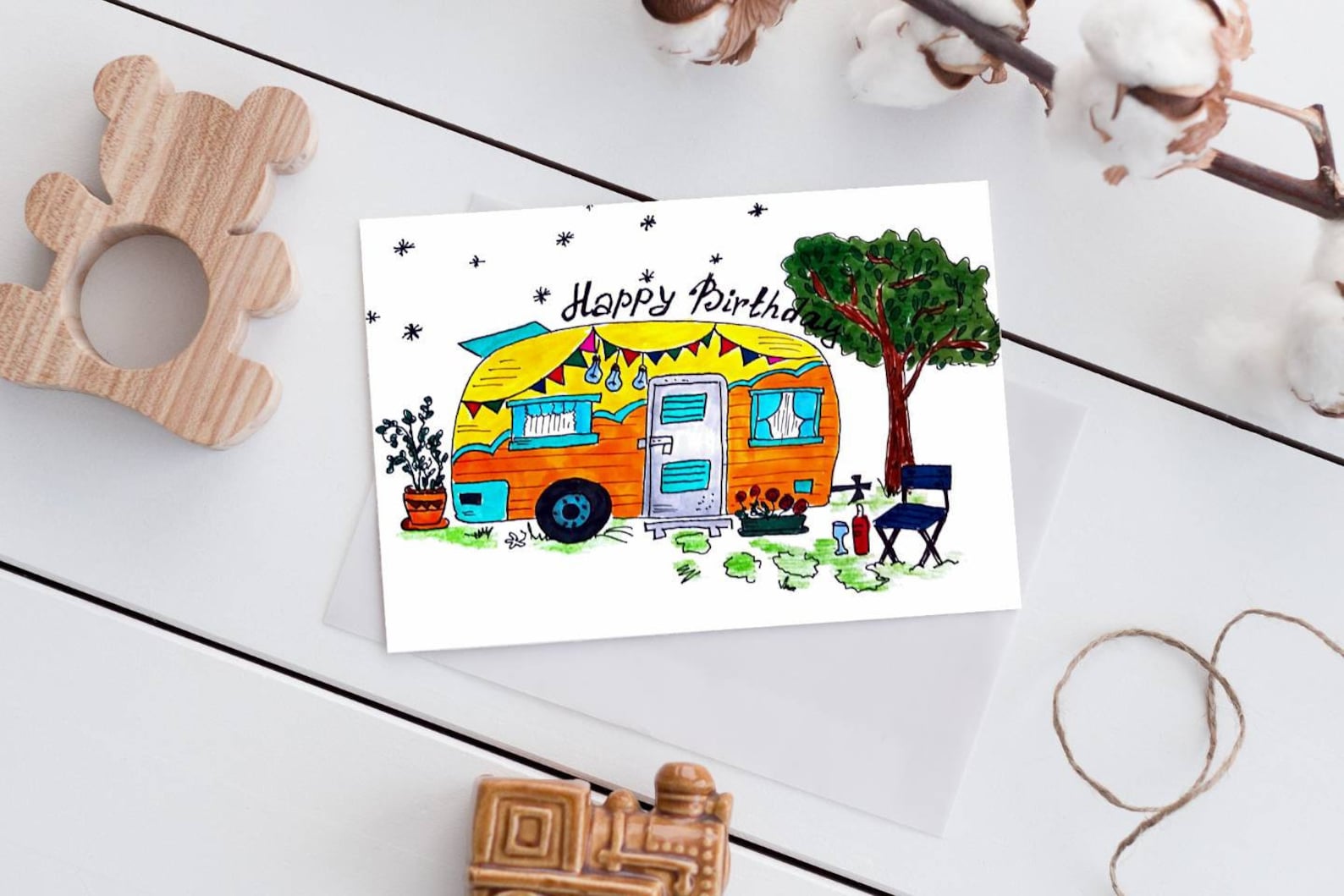 Happy Birthday Camper Card Print. Printable Birthday Card With Camper ...