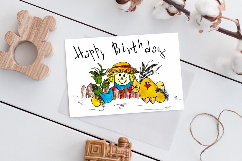 Happy Birthday Card for Farmer. Funny Birthday Card With Scarecrow ...