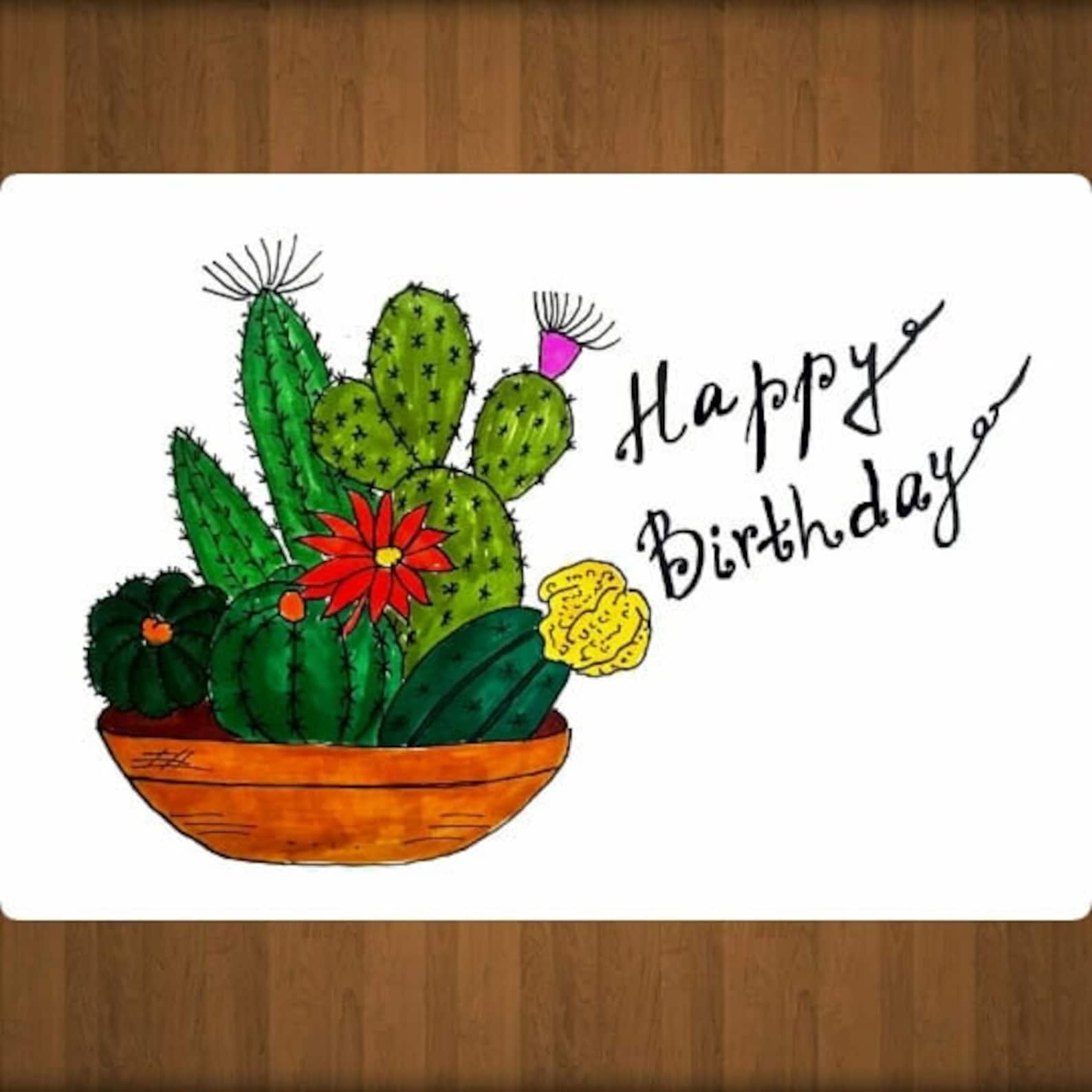 Cactus Birthday Card Printable. Cactus Birthday Greeting Card. - Etsy