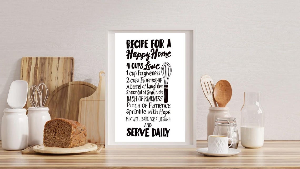 Recipe for a Happy Home Wall Art Print. Kitchen Sign Recipe for a Happy ...