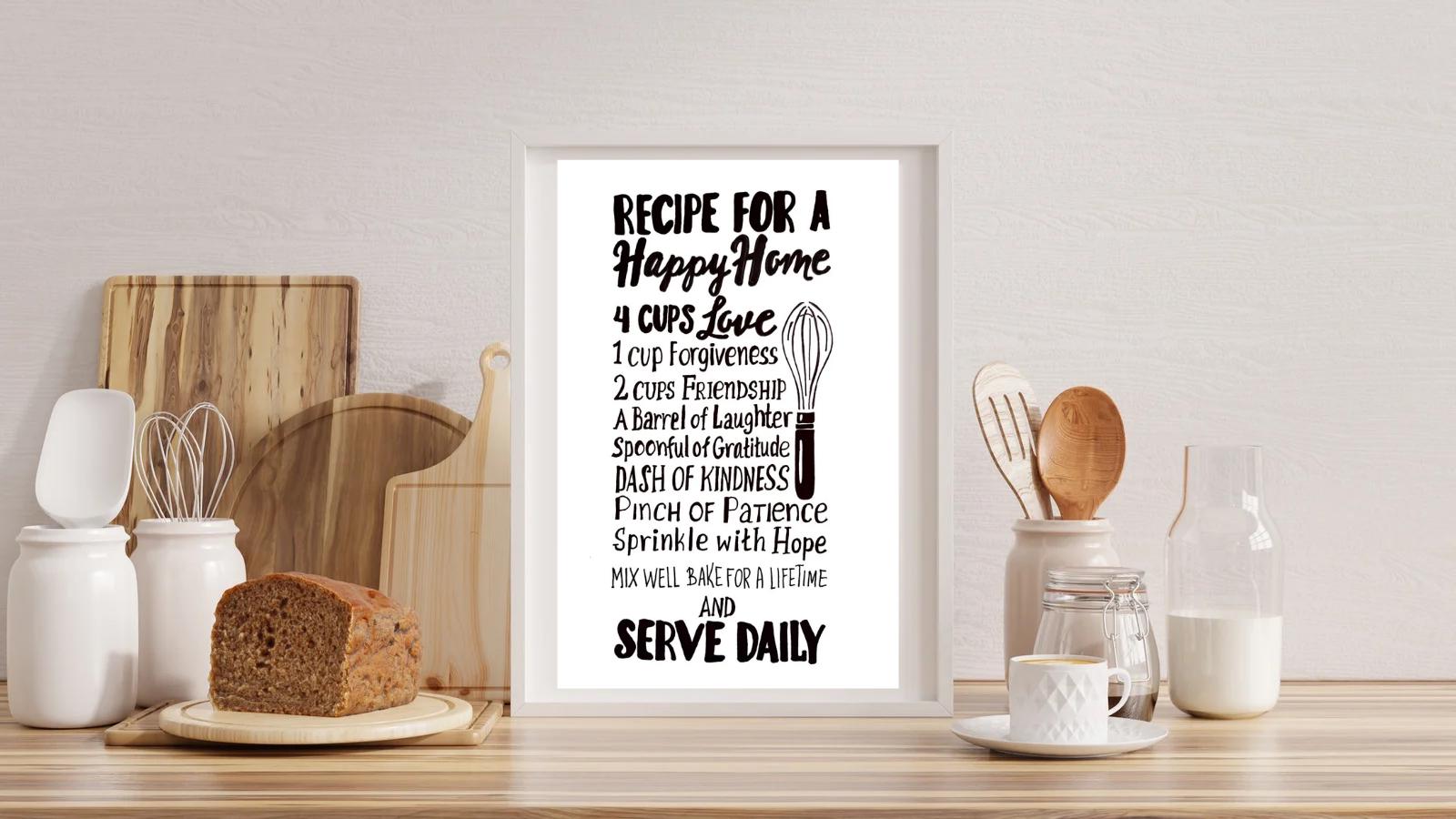 Recipe for a Happy Home Wall Art Print. Kitchen Sign Recipe for a Happy ...