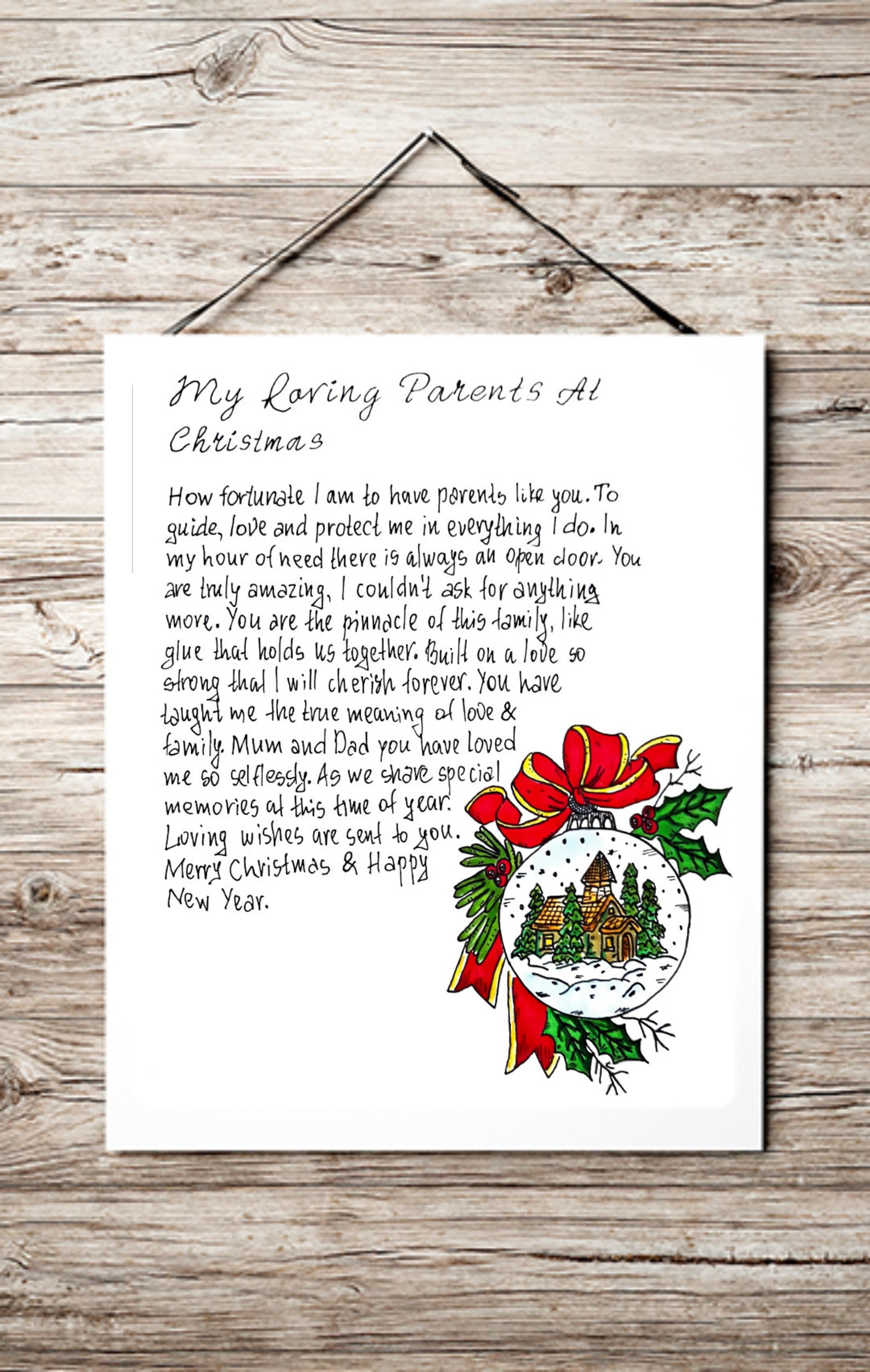 Christmas Card for Parents Print. Merry Christmas Card for Mom and Dad ...