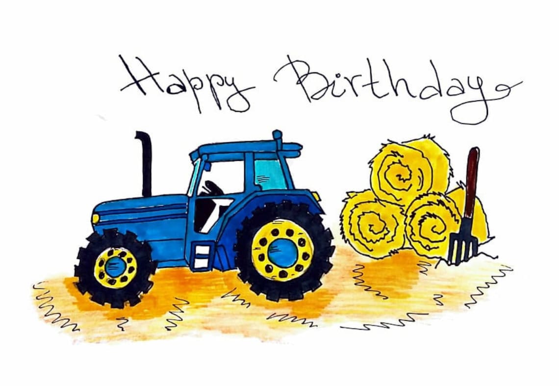 Happy Birthday Tractor Card Print. Watercolor Birthday Card With ...