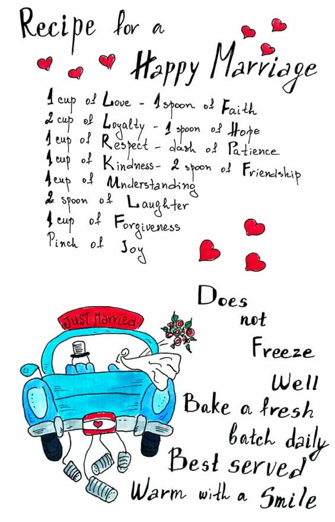 Recipe for Happy Marriage Print. Watercolor Recipe Illustration Happy ...