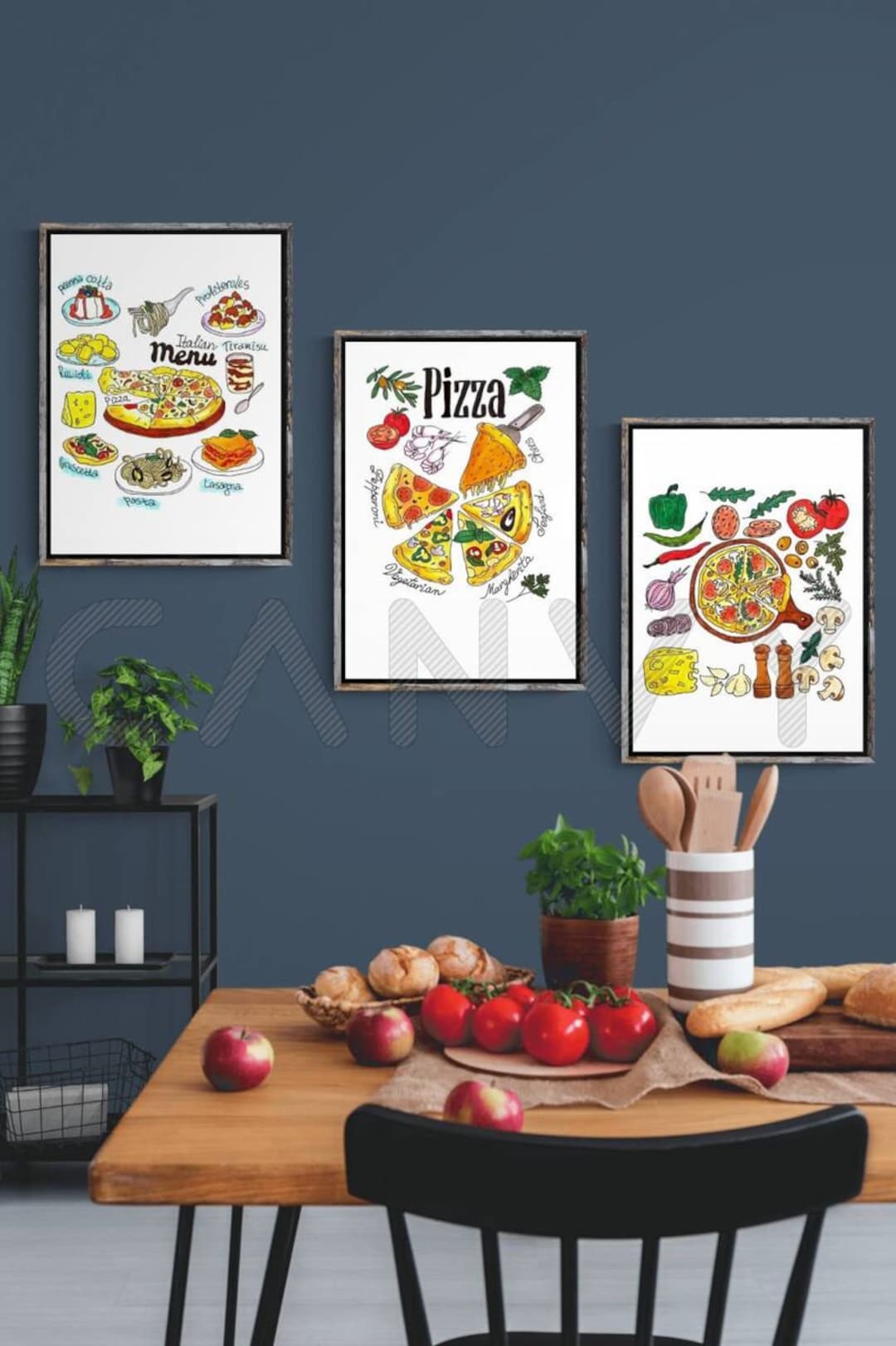 Recipe Print Pizza Set of 3. Italian Menu Watercolor Illustration Print ...