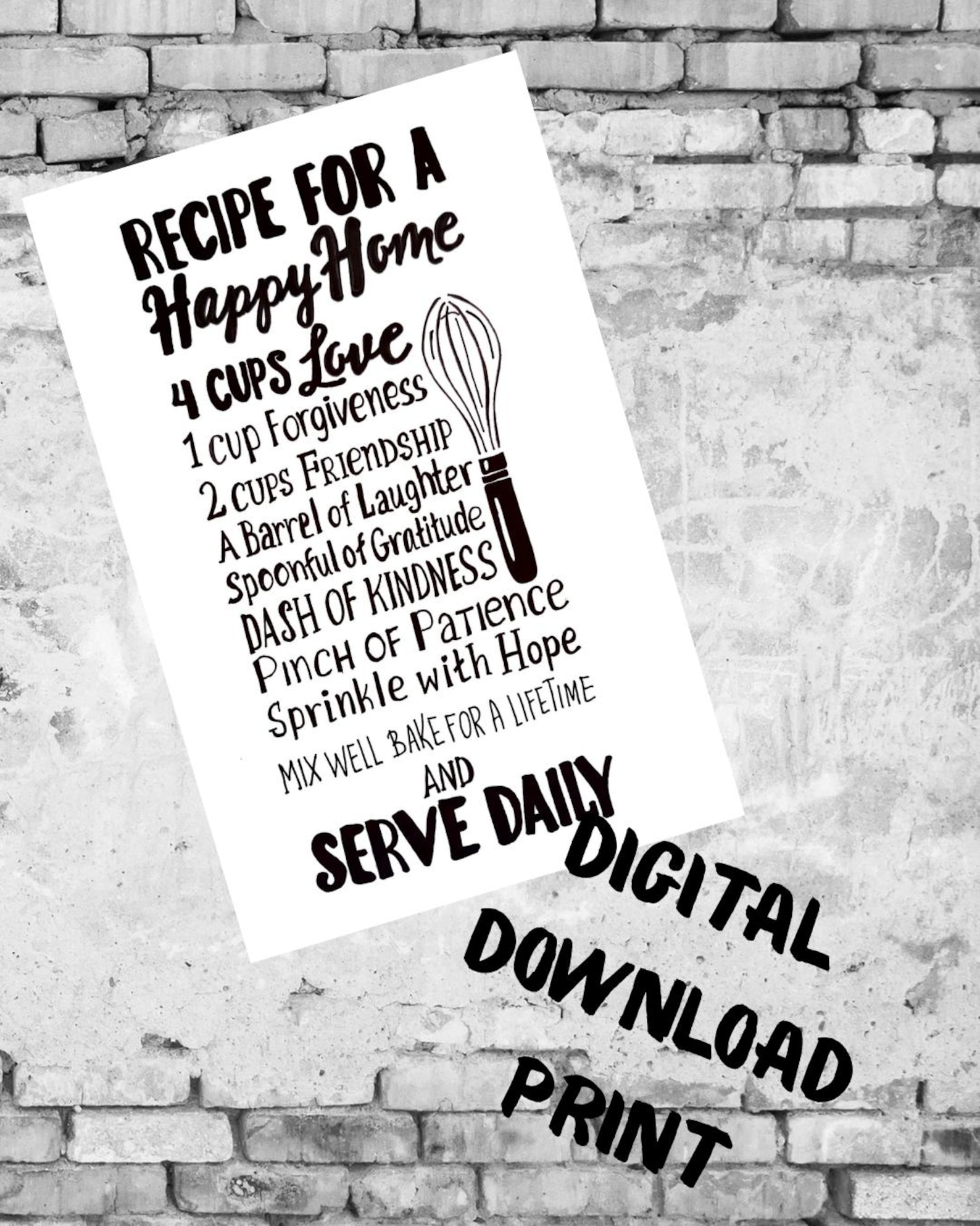 Recipe for a Happy Home Wall Art Print. Kitchen Sign Recipe for a Happy ...