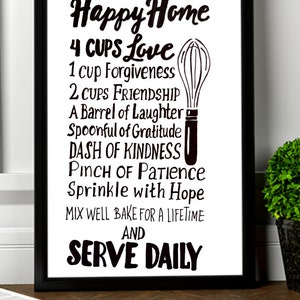 Recipe for a Happy Home Wall Art Print. Kitchen Sign Recipe for a Happy ...
