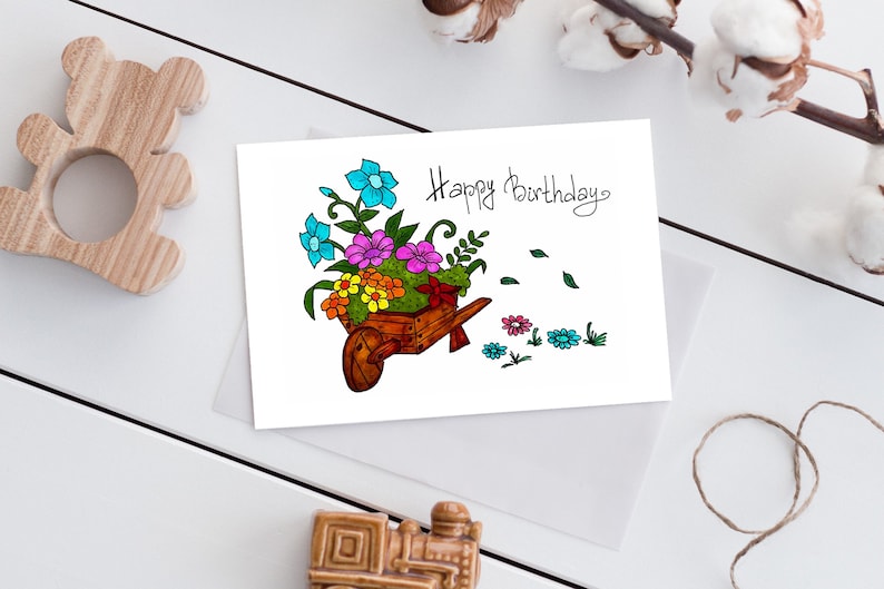 Happy Birthday Gardening Card Print. Garden Greeting Card. - Etsy