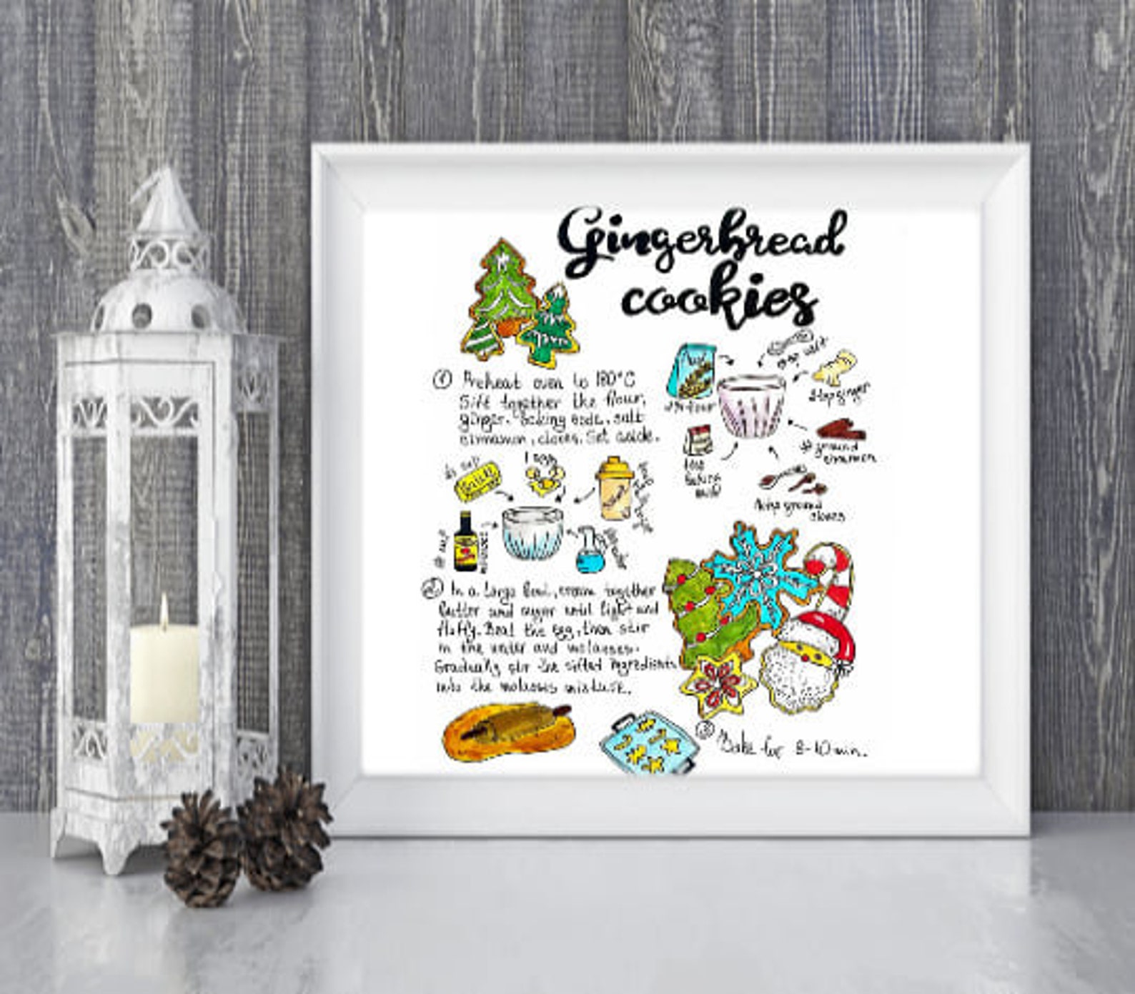 Gingerbread Cookie Recipe Art Print. Gingerbread Poster. Gingerbread ...