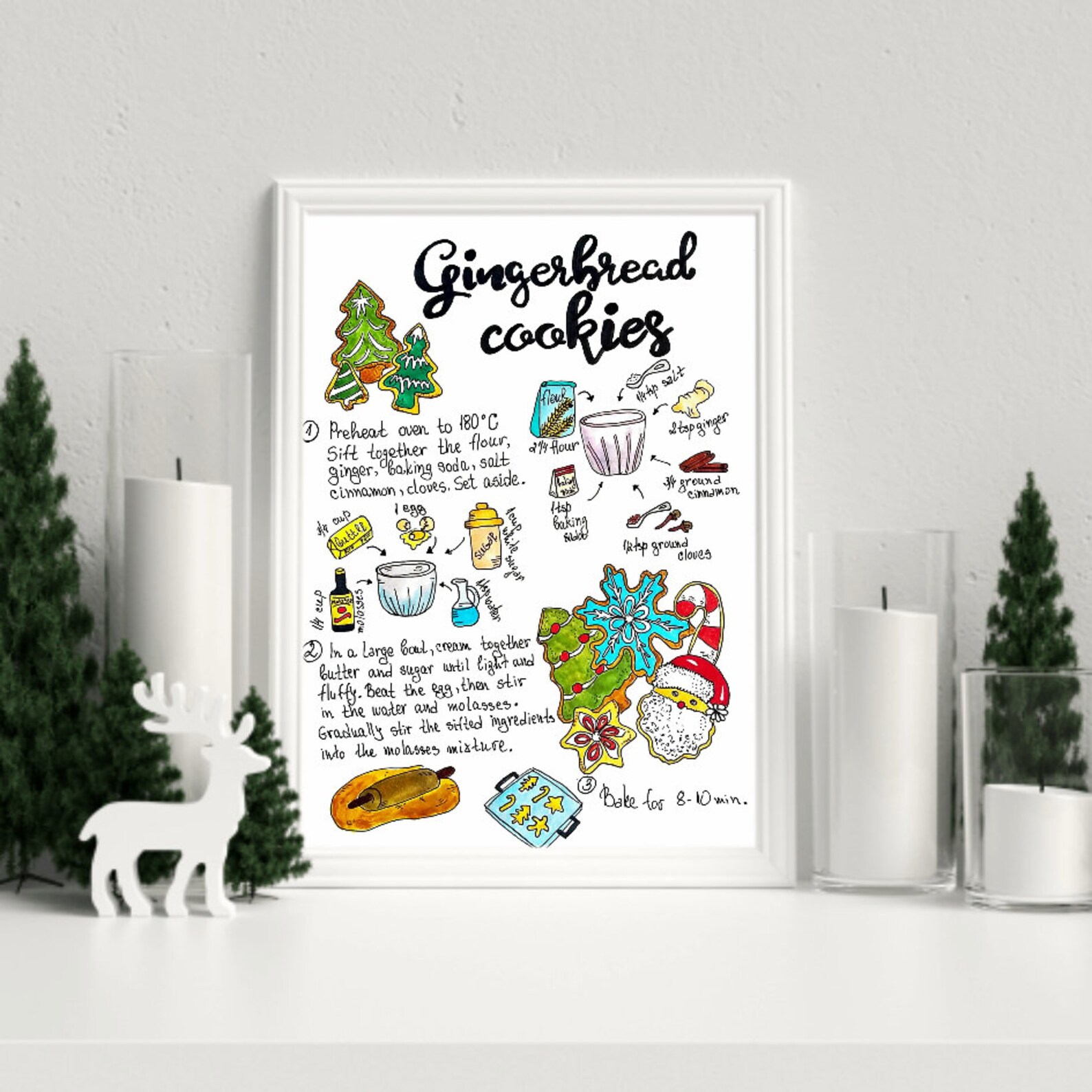 Gingerbread Cookie Recipe Art Print. Gingerbread Poster. Gingerbread ...