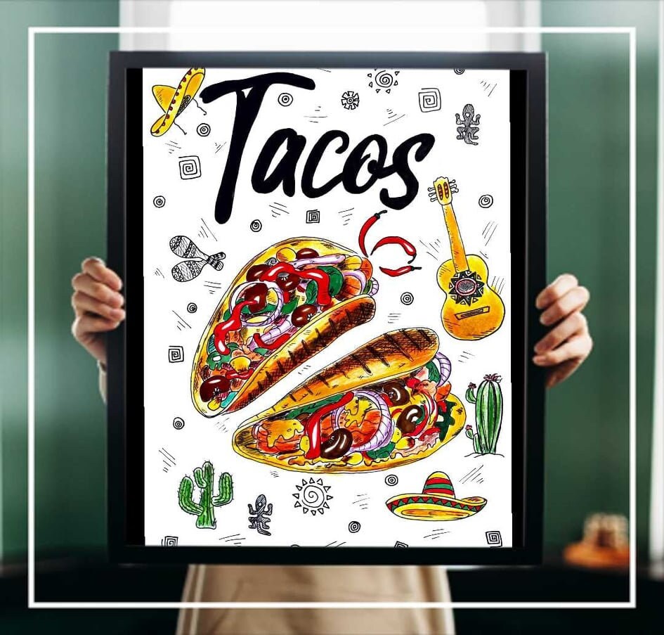 Tacos Illustration Art Print. Tacos Wall Art Decor. Tradition Mexican ...