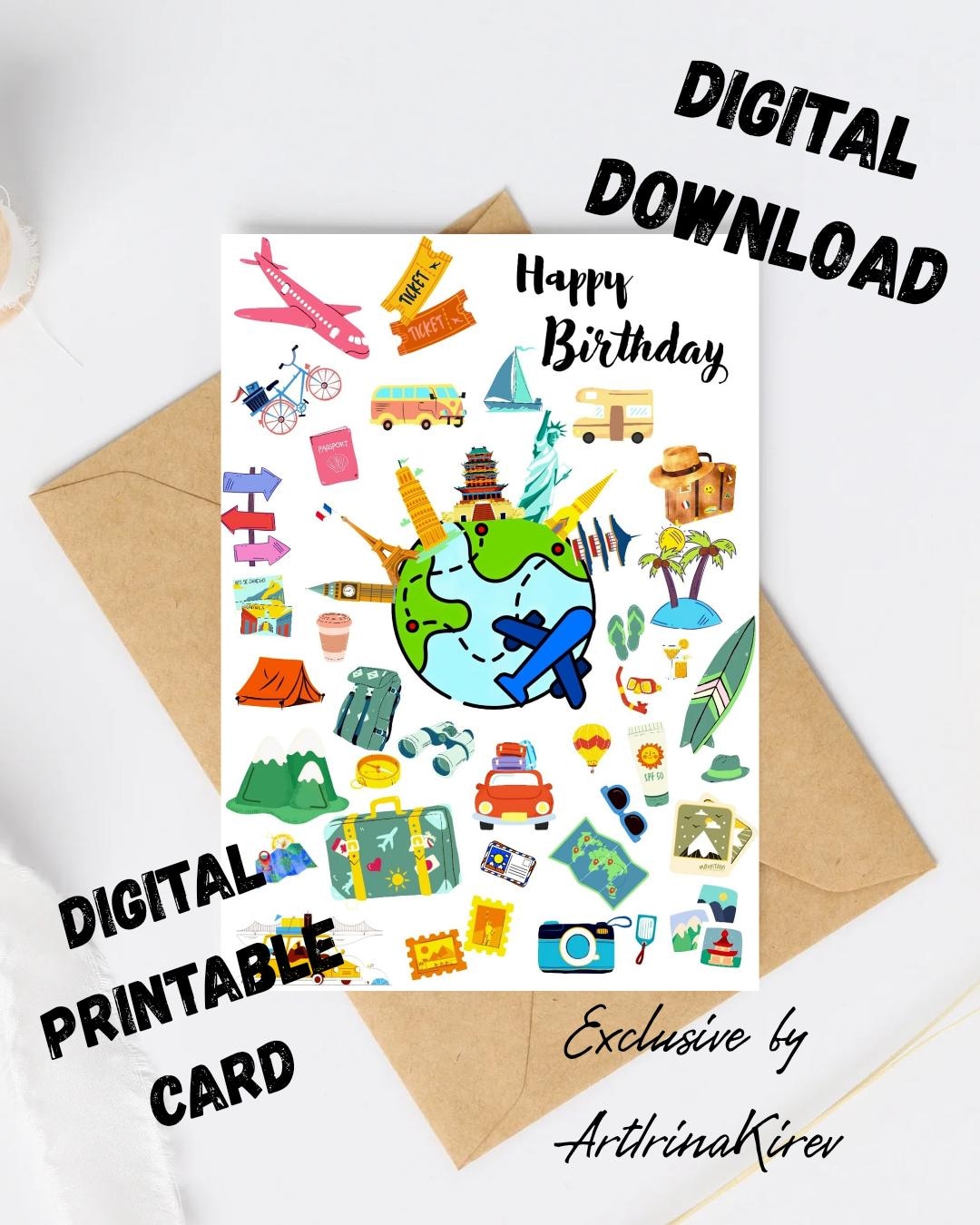 Printable Birthday Card for Travel Lover. Travel Birthday Card ...