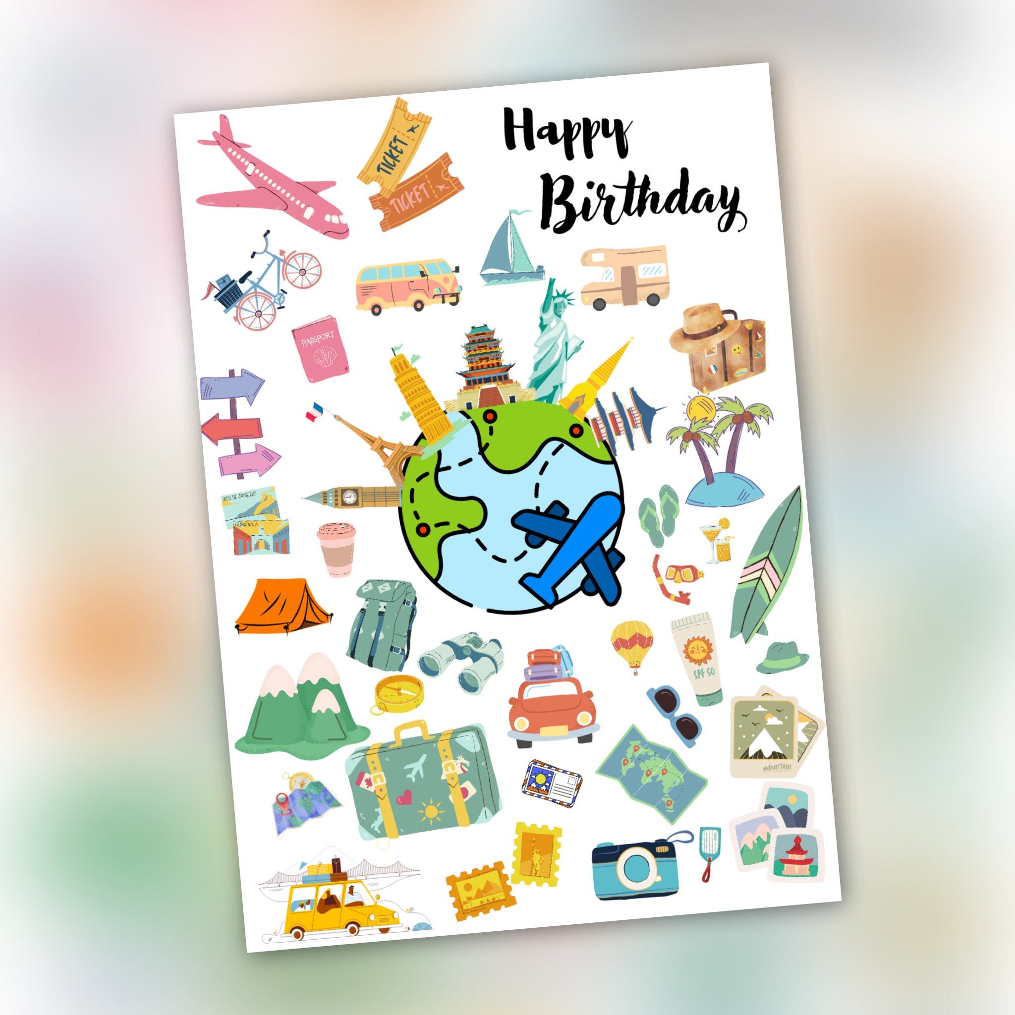 Printable Birthday Card for Travel Lover. Travel Birthday Card ...